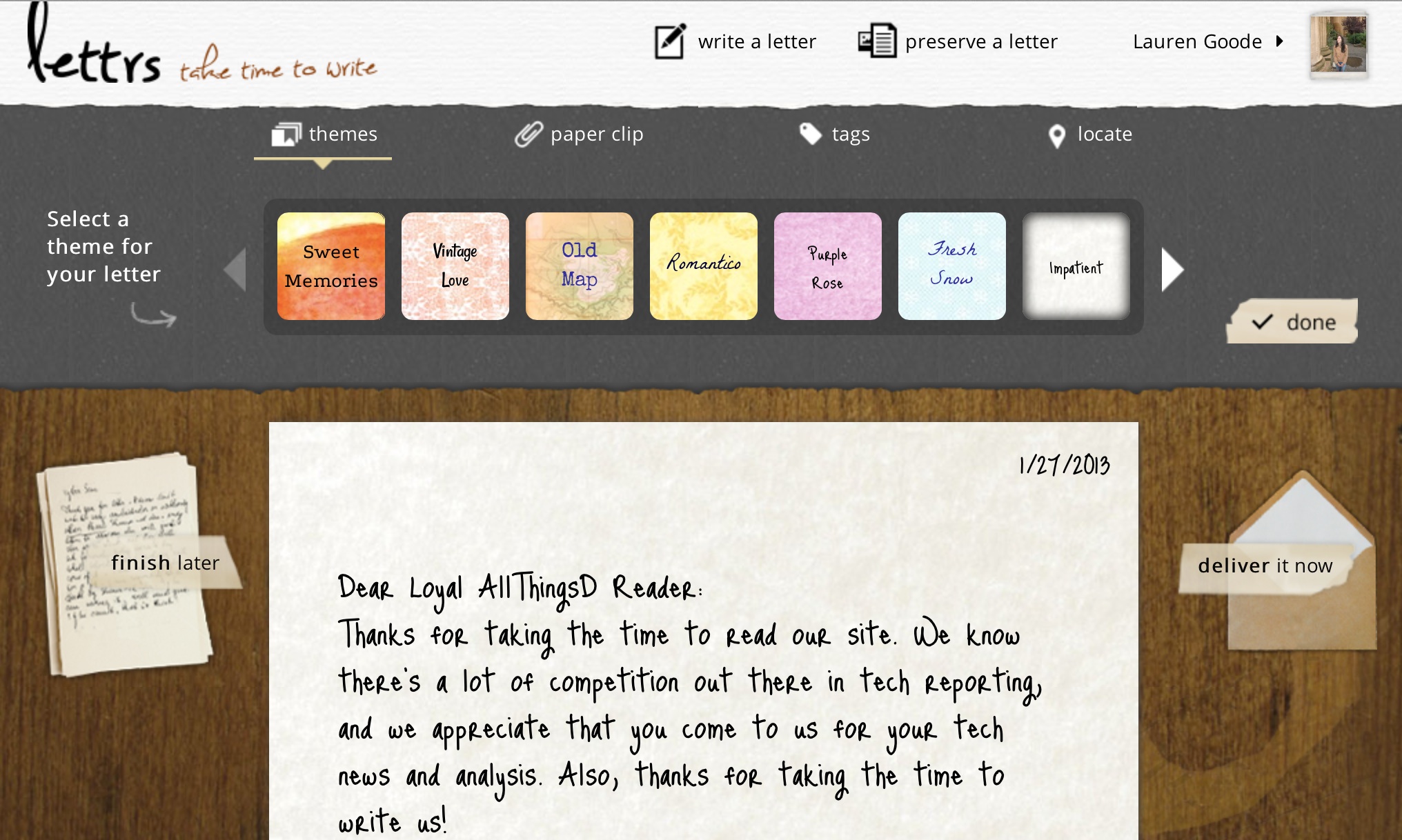 Lettrs Tackles Letter-Sending in the Digital Age - Lauren Goode ...